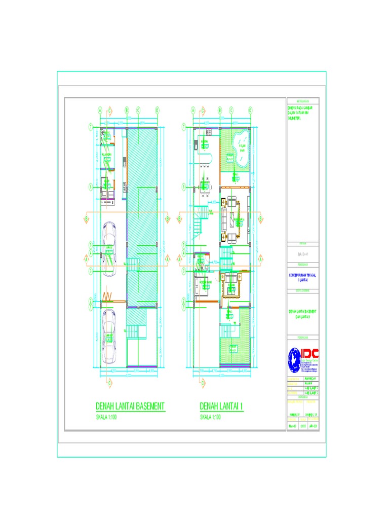 001 Denah Lantai Basement Dan Lantai 1 AutoCAD DWG Rumah Minimalis 3 ...