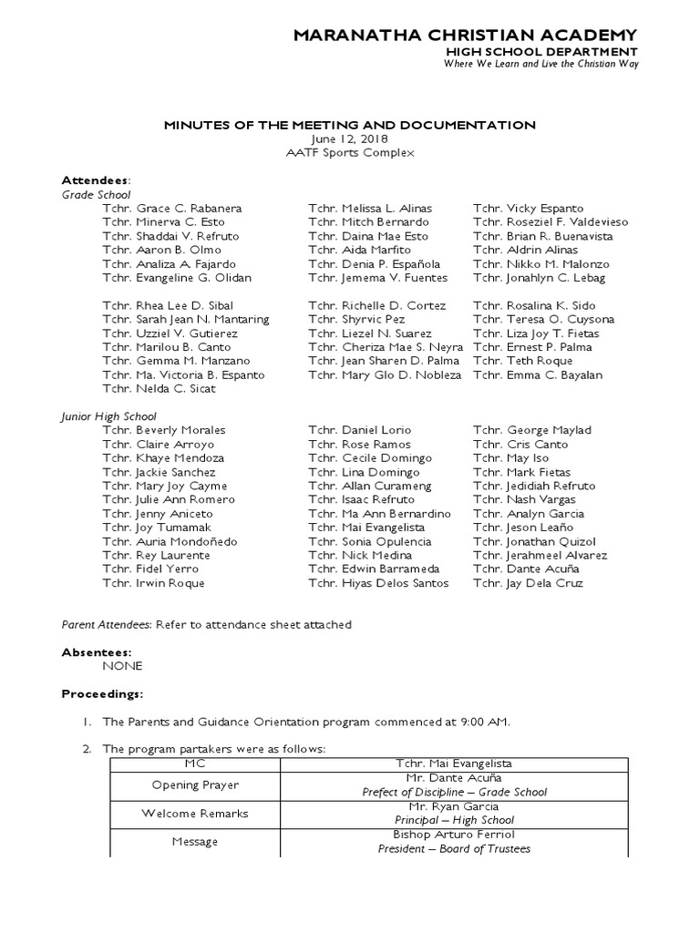 Orientation Program Minutes and Documentation 1718 | PDF | Learning