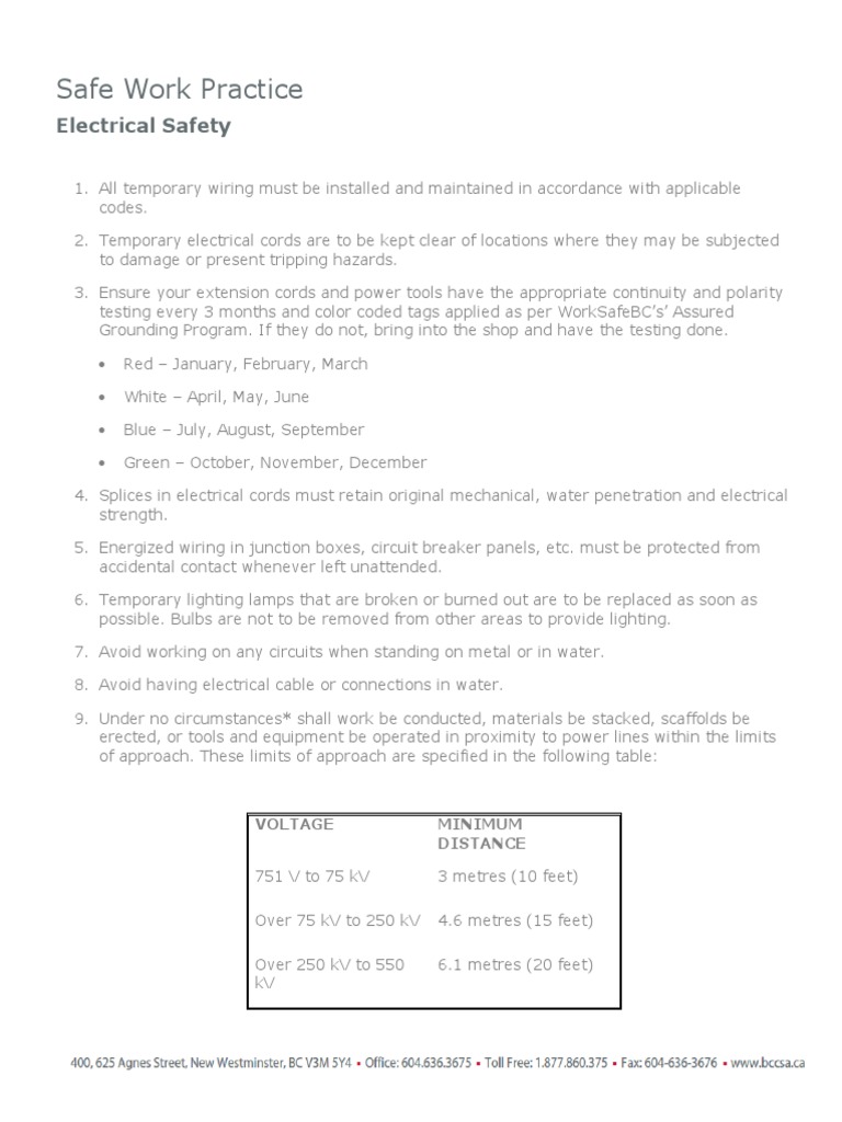 Safe Work Practice: Electrical Safety | PDF | Electrical Wiring ...