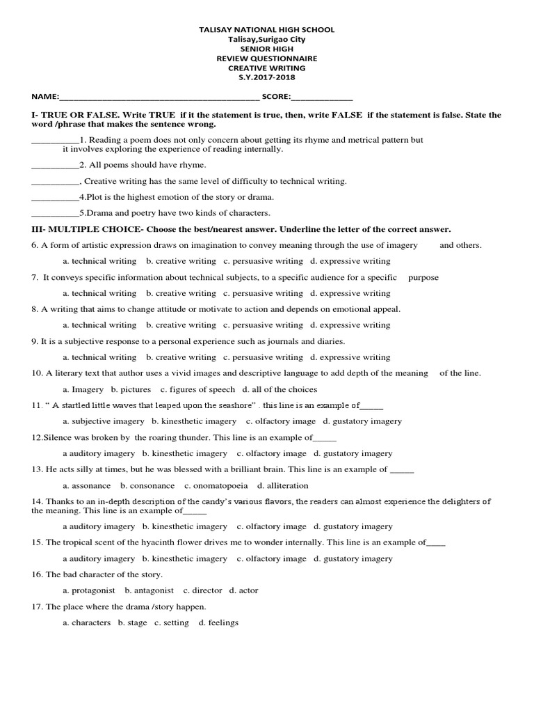 Creative Review Questionnaire | PDF | Poetry | Narration