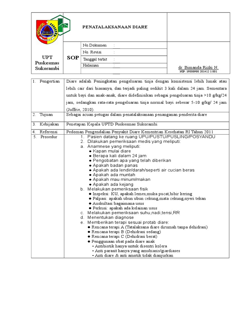 SOP Penatalaksanaan Diare | PDF