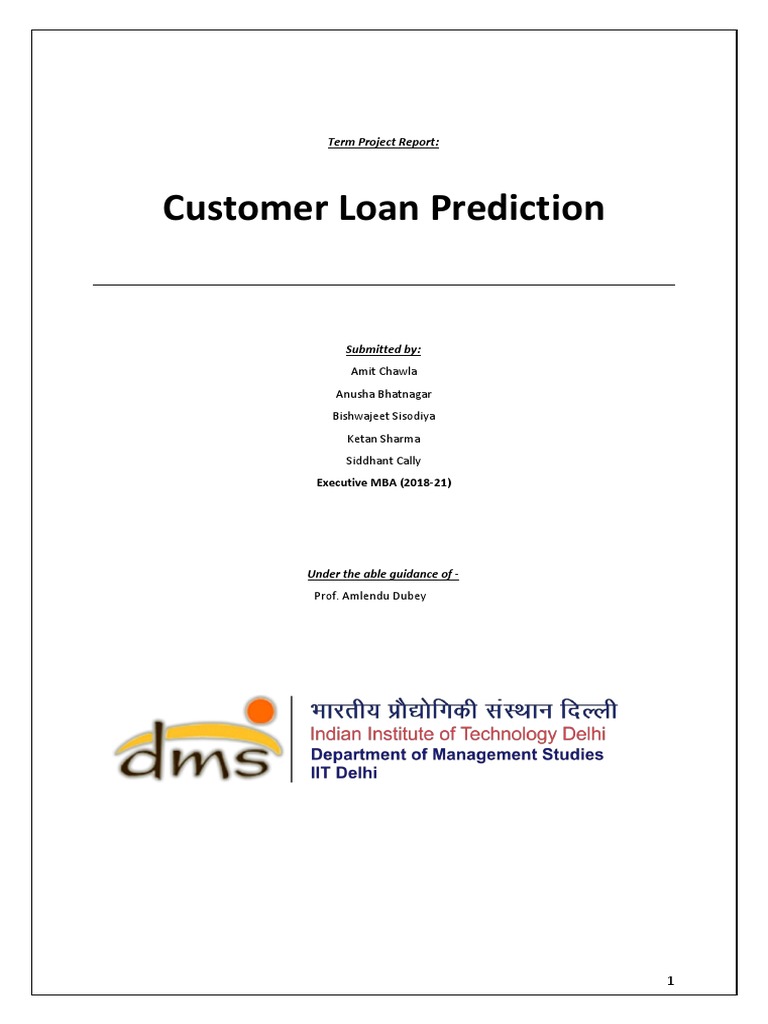Customer Loan Prediction Term Project Report Pdf Statistical Classification Logistic
