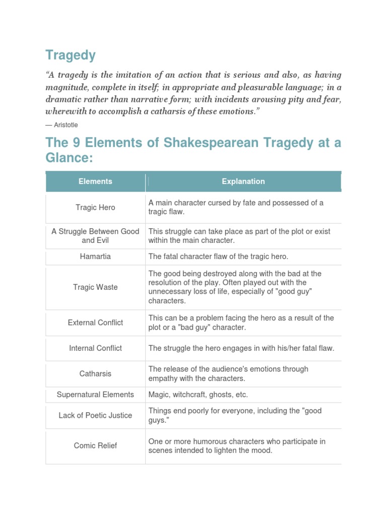 Tragedy: Elements Explanation | PDF