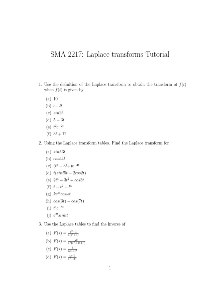 SMA 2217: Laplace Transforms Tutorial | PDF