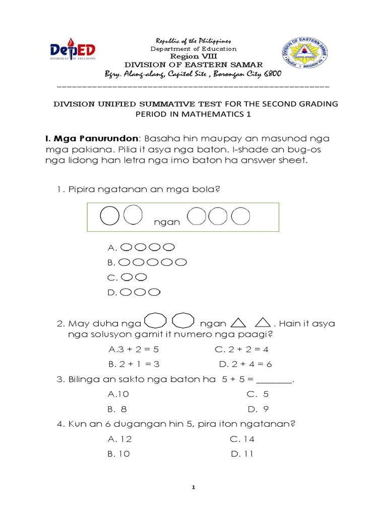 Grade 1 Second Periodical Test | PDF