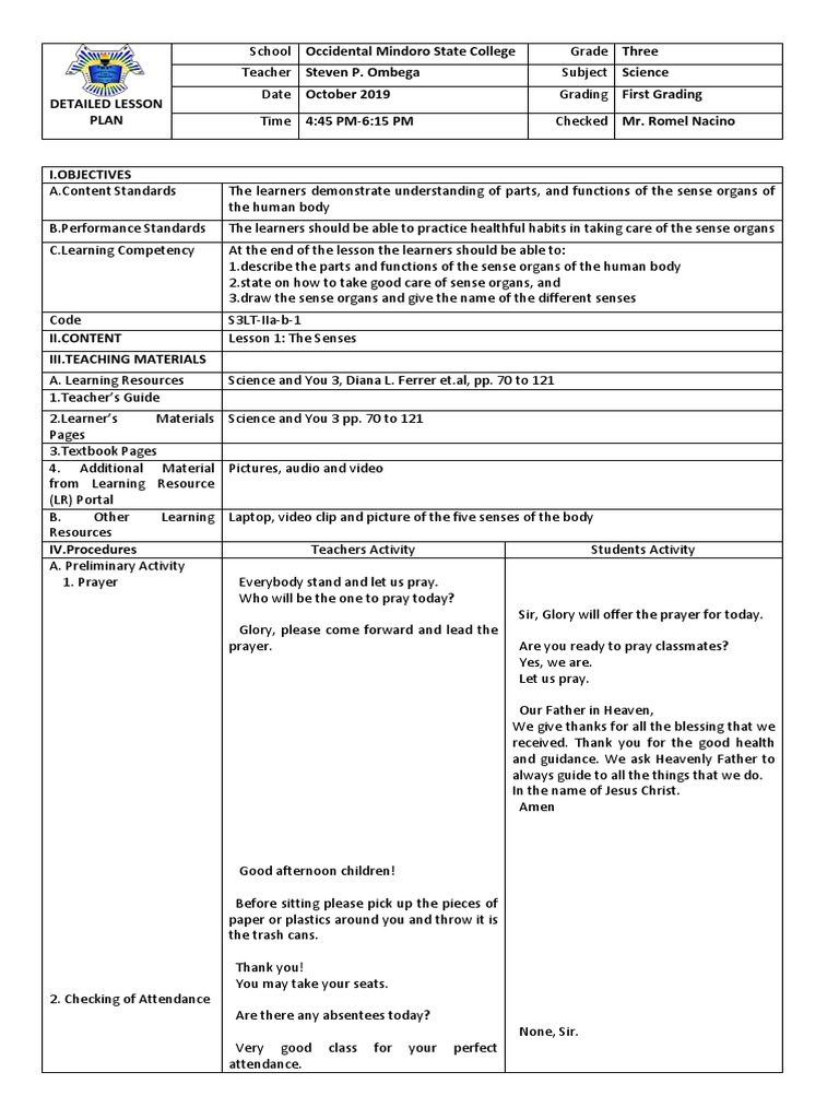 Science and You The Senses Detailed Lesson Plan | PDF | Senses | Perfume