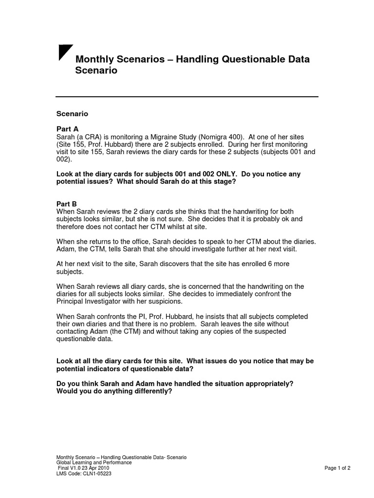 Handling Questionable Data - Scenario | PDF