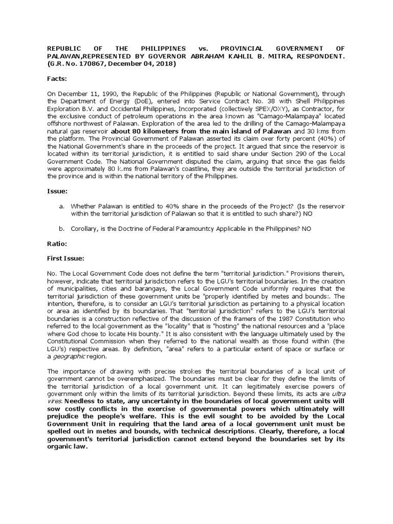 Republic vs. Palawan: G.R. No. 170867 | PDF | Federal Government Of The ...