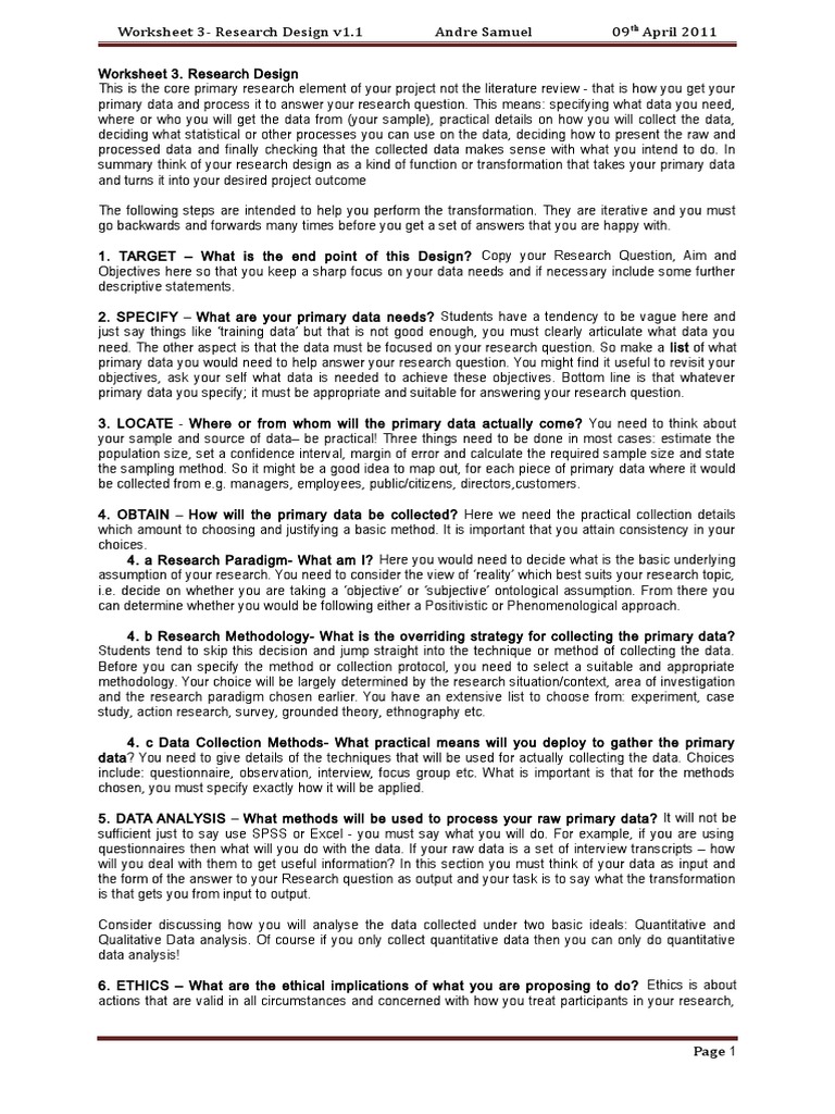 Worksheet Research Design | PDF | Research Design | Data