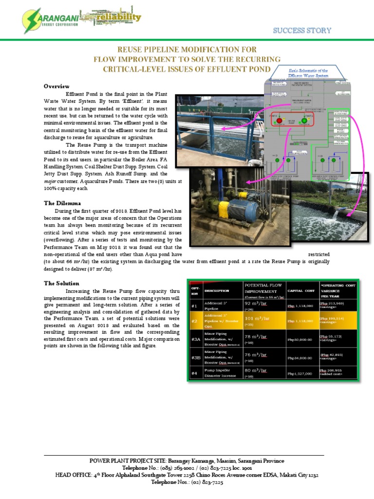 Reuse Pipeline Modification For Flow Improvement | PDF | Reuse | Effluent