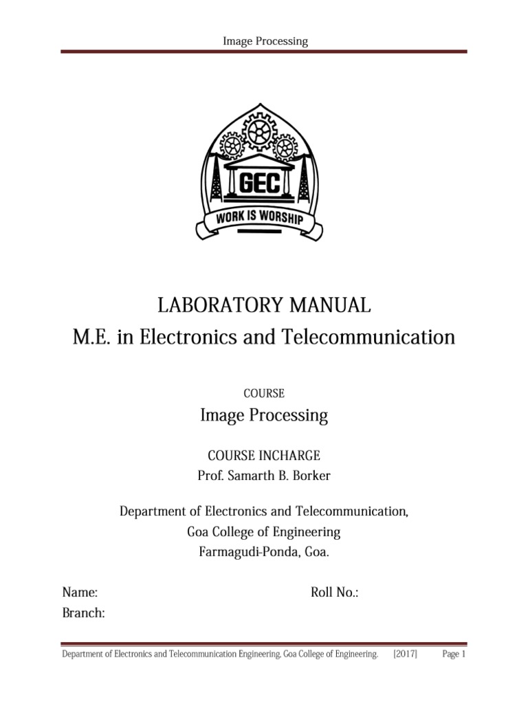 Image Processing Lab Manual 2017 | PDF | Data Compression | Digital Image