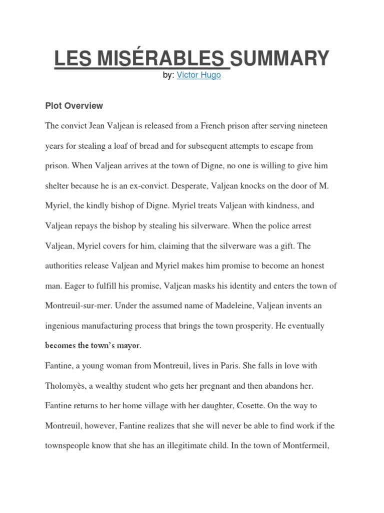 Les Misérables Summary: Jean Valjean's Journey | PDF | Cosette | Marius ...