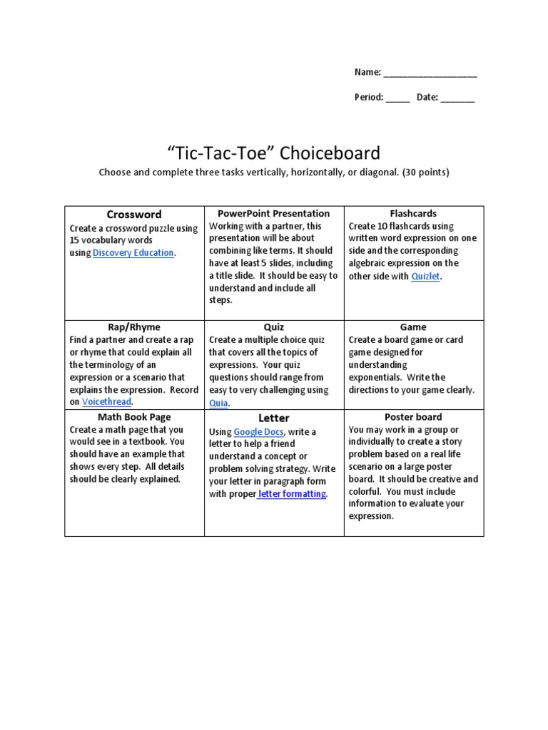 Choiceboard | PDF | Learning | Cognition
