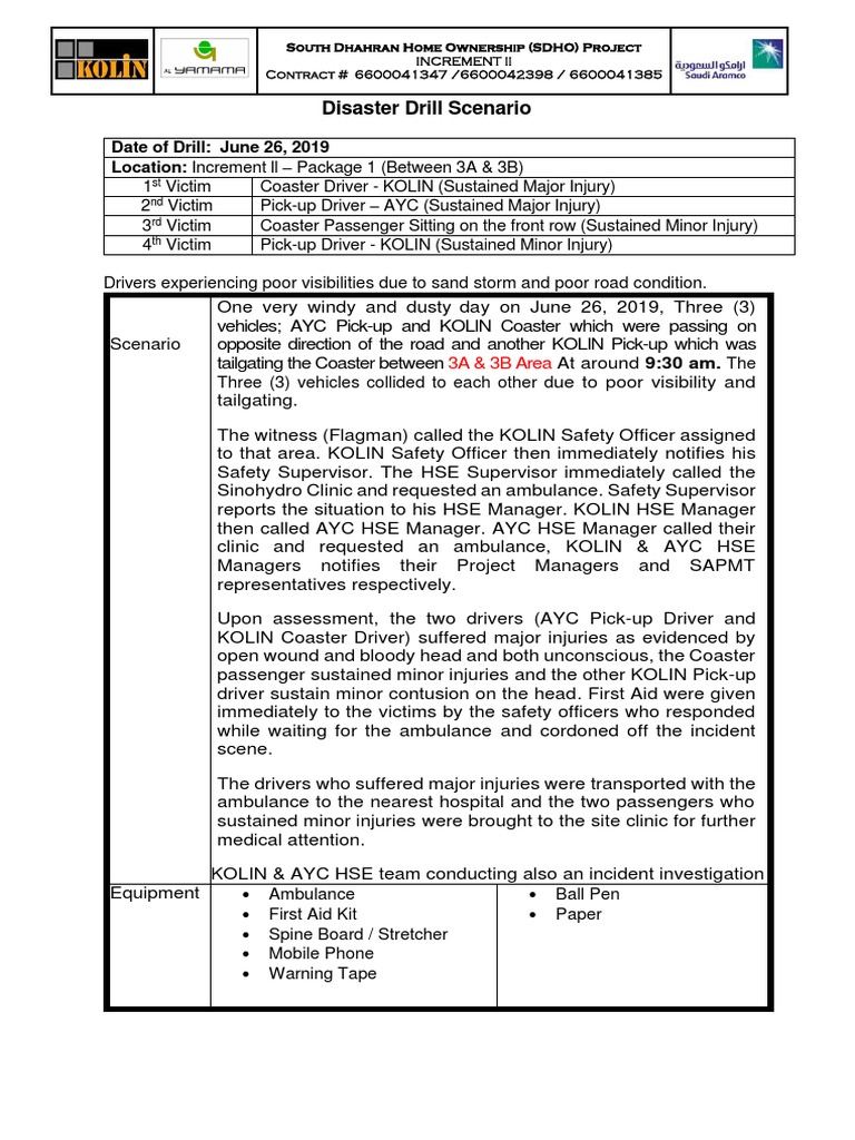 Disaster Drill Scenario | PDF | Ambulance | Emergency