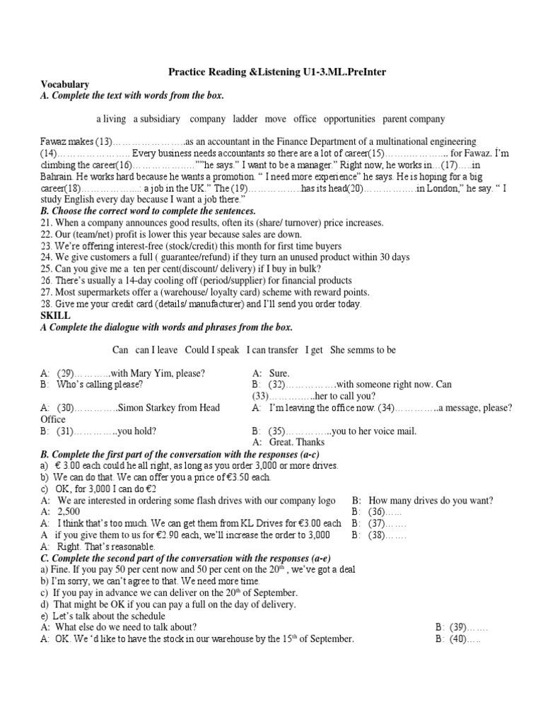 Prac.U1 3.ML - Pre.list - Reading | PDF | Automation | Employment