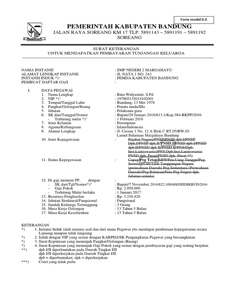 Form SK Tunjangan Keluarga | PDF