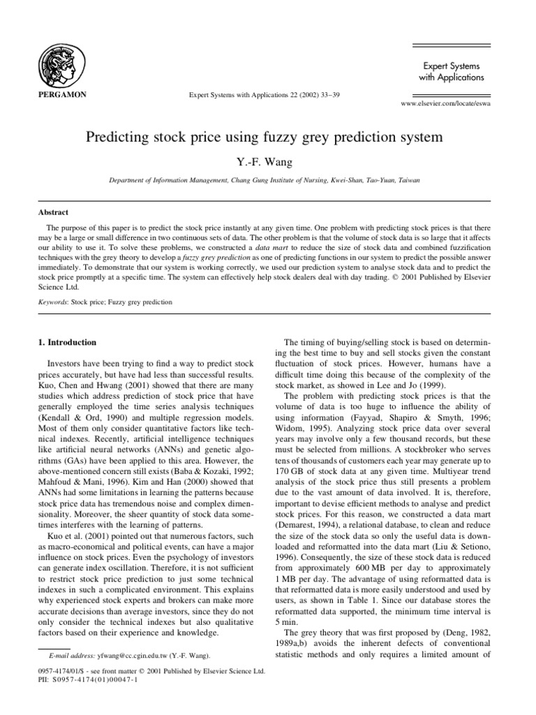 Predicting Stock Price Using Fuzzy Grey Prediction System: Y.-F. Wang | PDF | Prediction ...