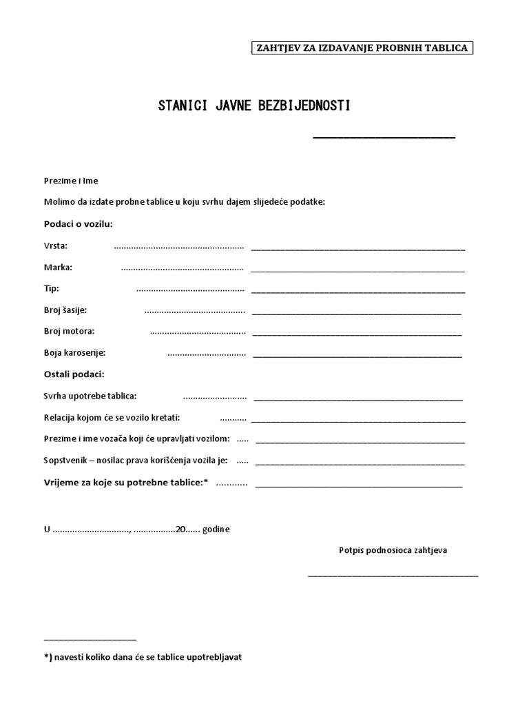 Zahtjev Za Probne Table | PDF
