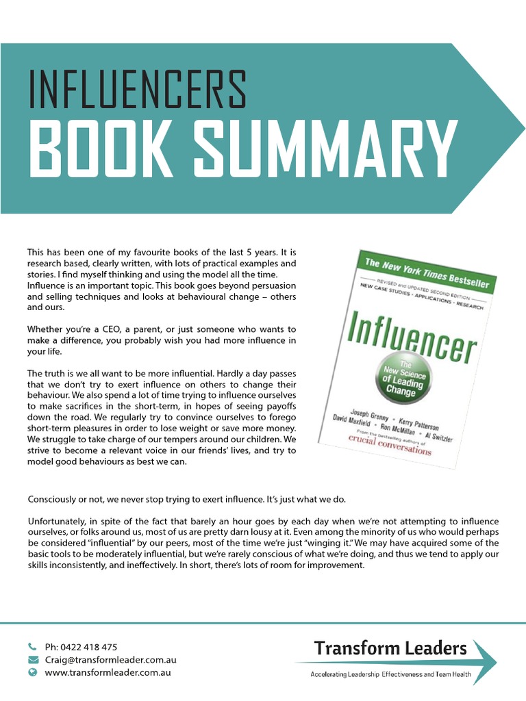 Influencers Book Summary | PDF | Motivation | Motivational