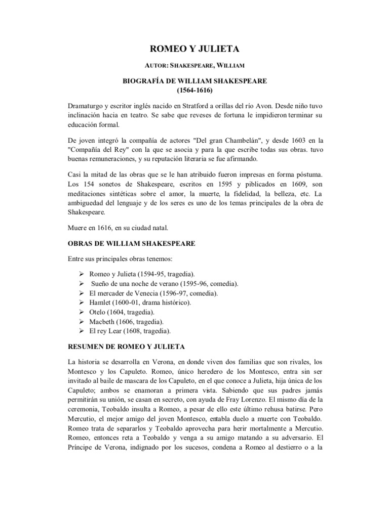 Romeo y Julieta | PDF | Romeo y Julieta | Tragedias de Shakespeare