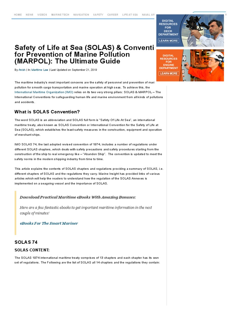Safety of Life at Sea (SOLAS) & Convention For Prevention of Marine ...