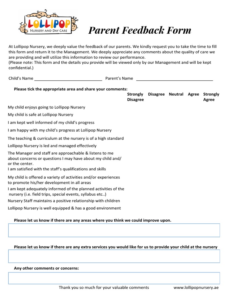 Parent Feedback Form - 1 | PDF | Preschool | Psychological Concepts