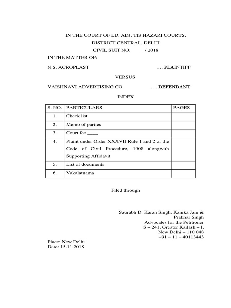 N.S. Acroplast vs. Vaishnavi Advertising Suit | PDF | Cheque | Affidavit