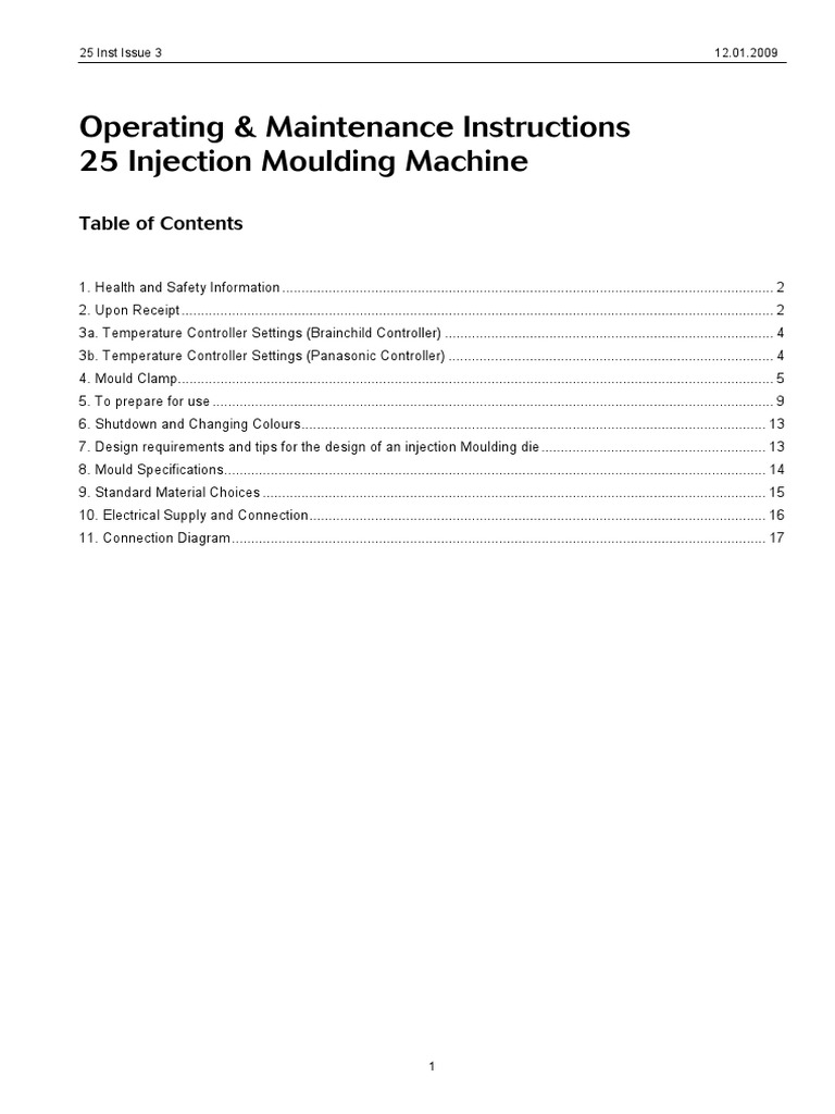 Injection Moulding Machine Instructions | PDF | Industrial Processes ...