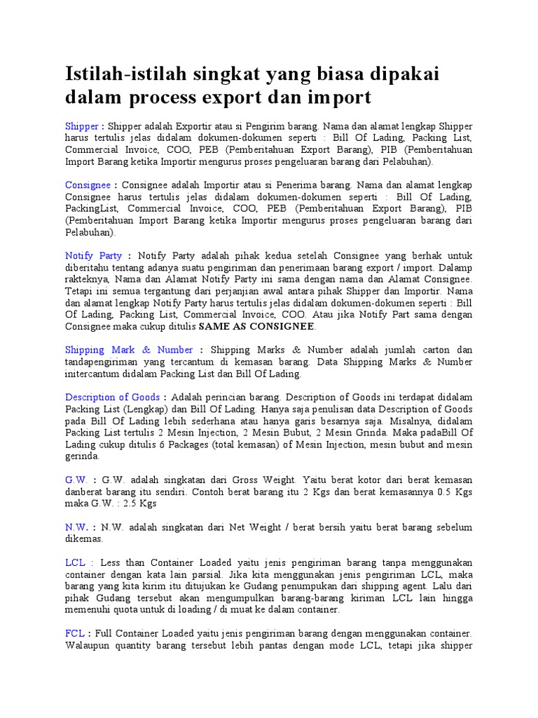Istilah Ekspor Impor | PDF