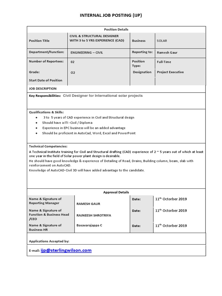 Internal Job Posting (Ijp) : Engineering - Civil Ramesh Gaur 02 Full ...