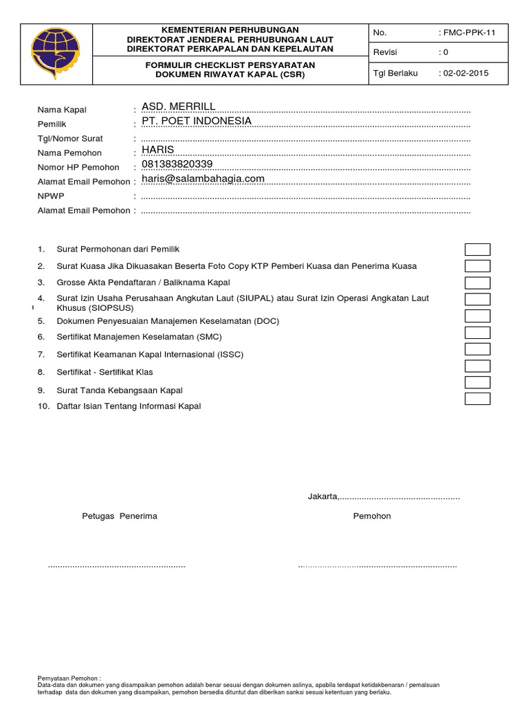 Checklist Dokumen CSR Kapal | PDF | Bisnis