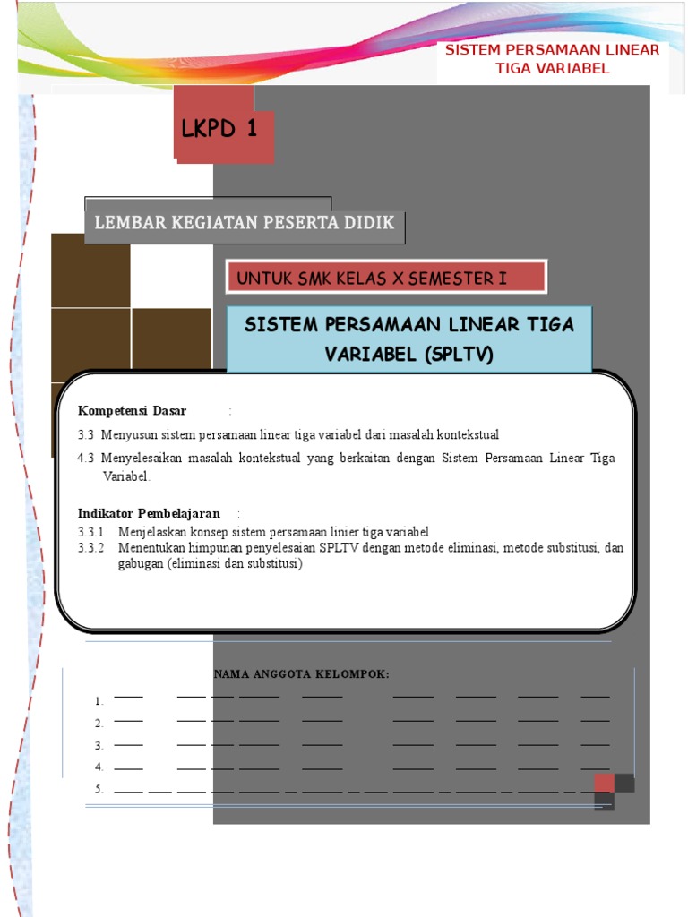 LKPD 1 Sistem Persamaan Linier Tiga Variabel - Ilham | PDF