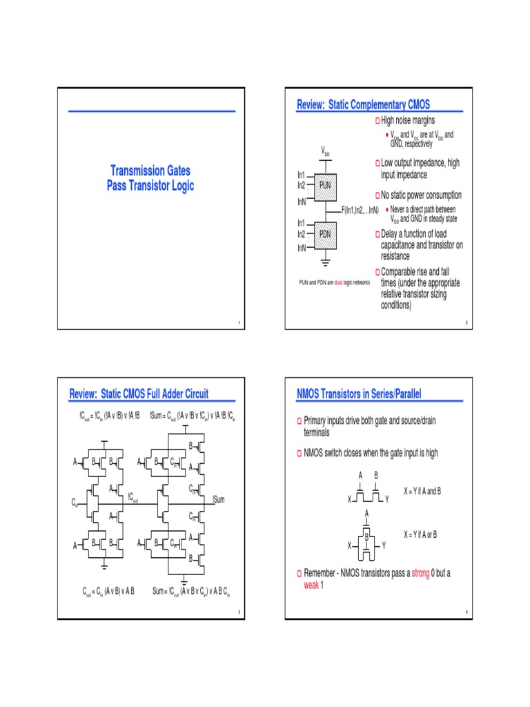 Transmission Gates Pass Transistor Logic: Review: Static Complementary ...