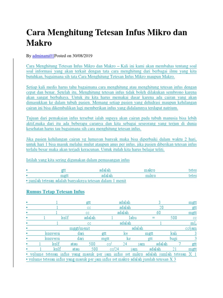 Cara Menghitung Tetesan Infus Mikro Dan Makro | PDF
