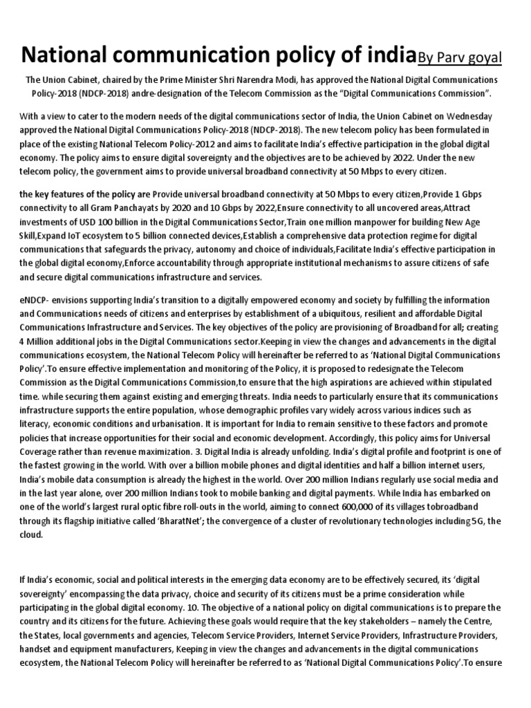 National Digital Communications Policy 2018 | PDF | Telecommunication ...
