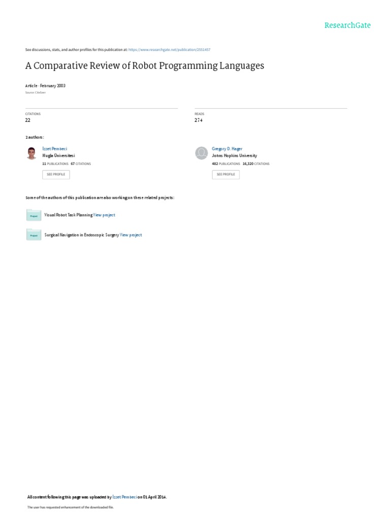 A Comparative Review of Robot Programming Languages | PDF | Programming ...