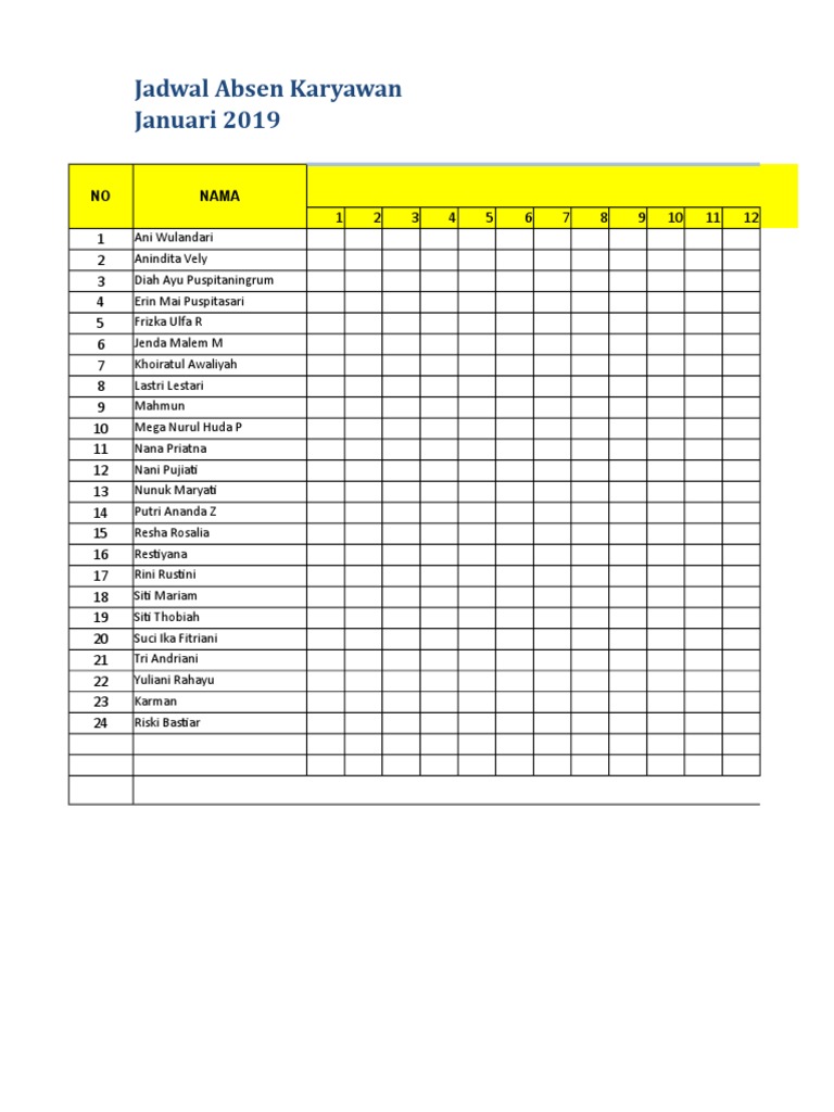 Form Absensi Karyawan | PDF