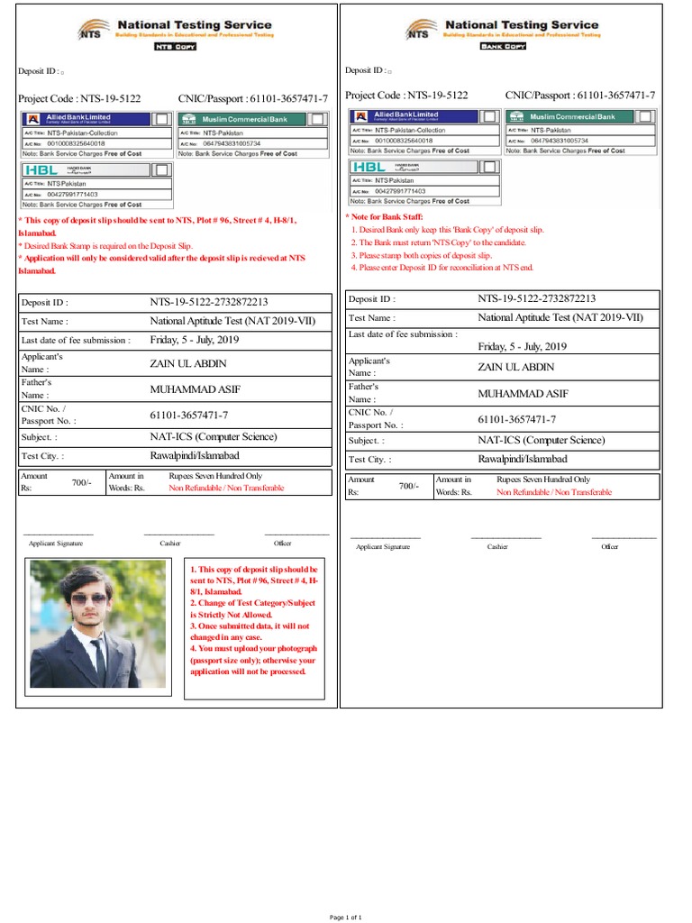 Deposit ID: Deposit ID:: Applicant Signature Cashier Officer Applicant ...