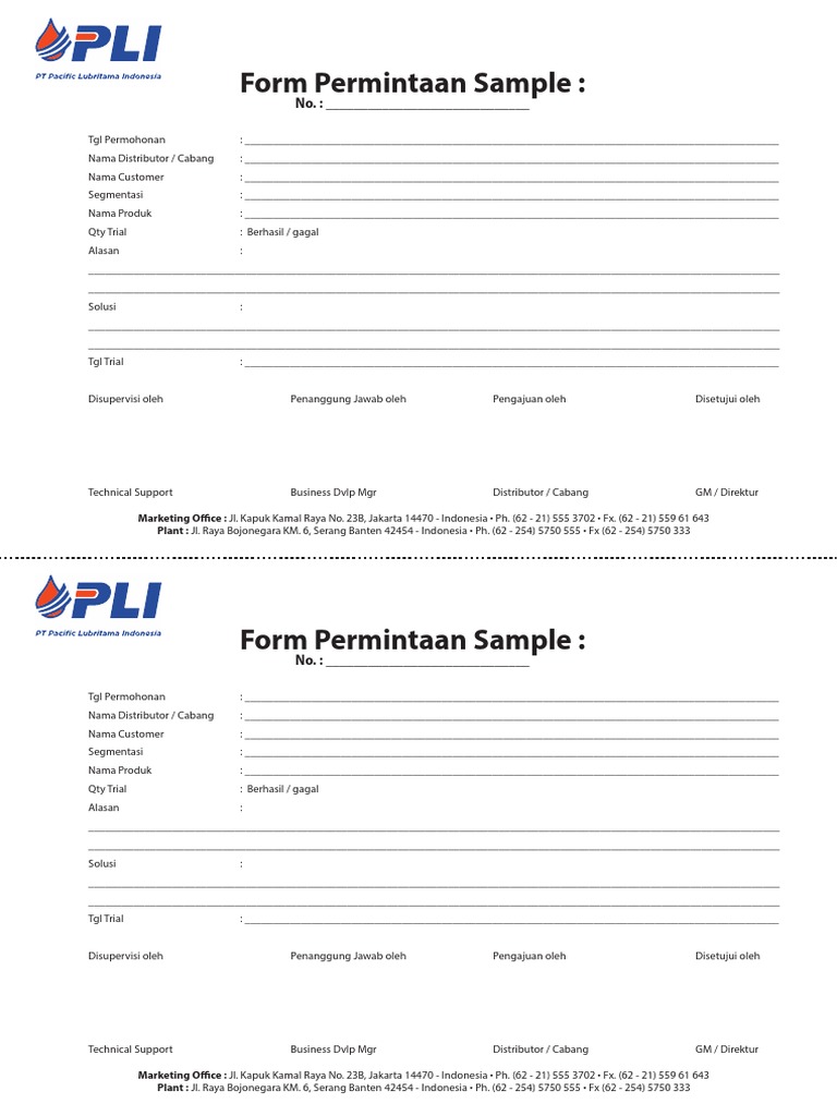 Form Permintaan Sample | PDF