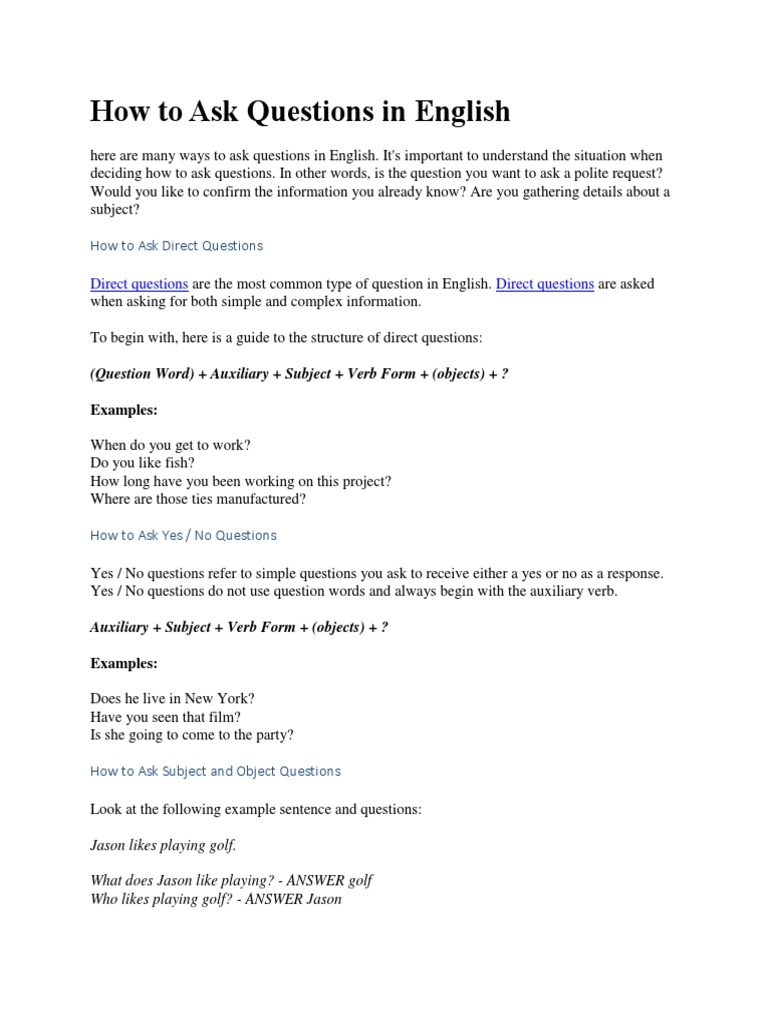 How To Ask Questions in English | PDF | Question | English Language