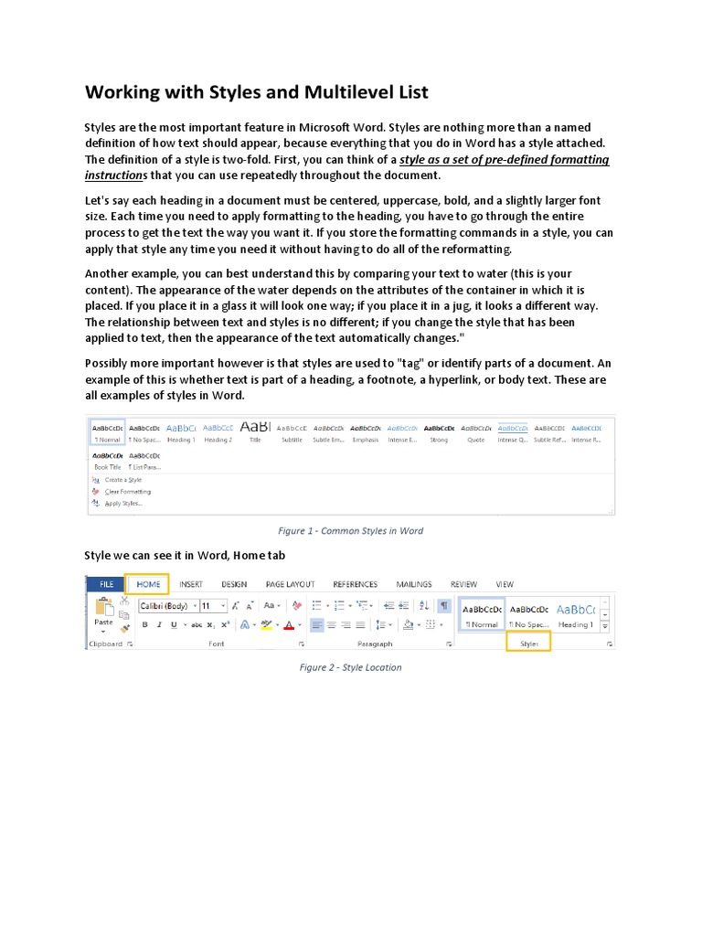 Working With Styles and Multilevel List | PDF | Microsoft Word ...