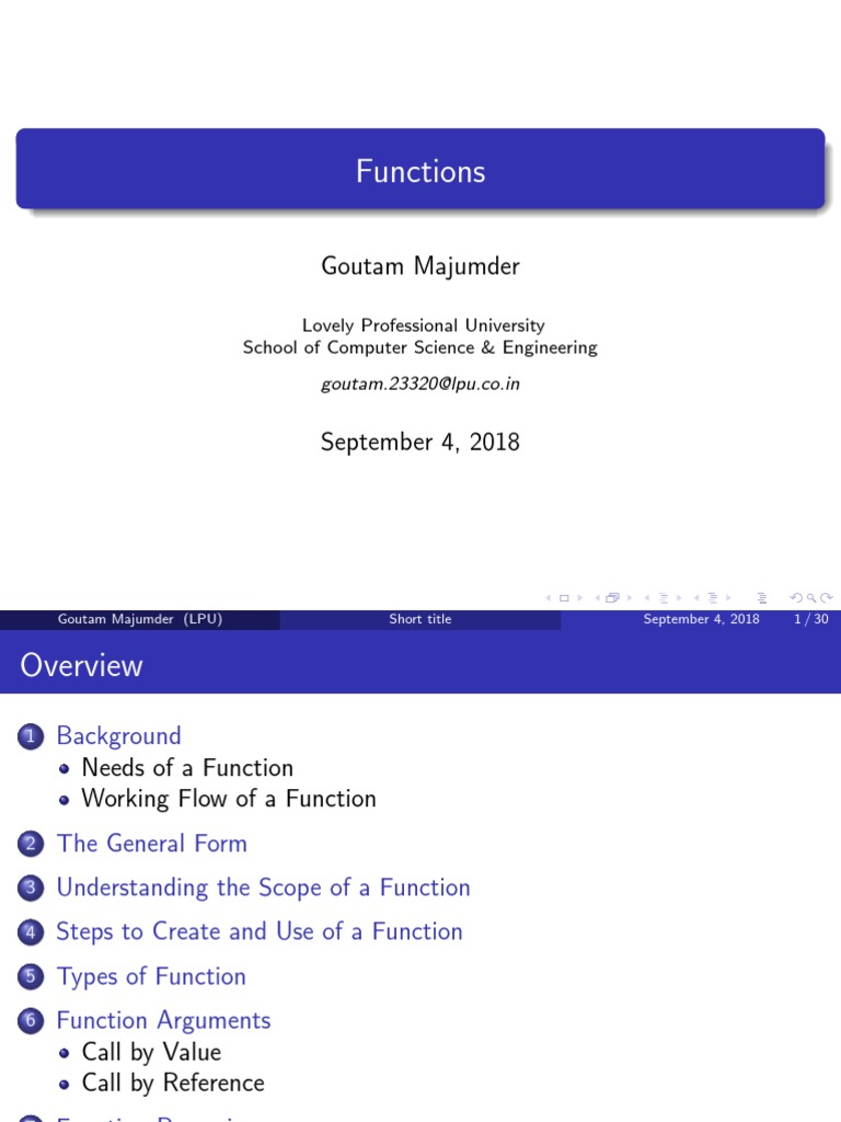 Functions: Goutam Majumder | Download Free PDF | Parameter (Computer Programming) | Subroutine
