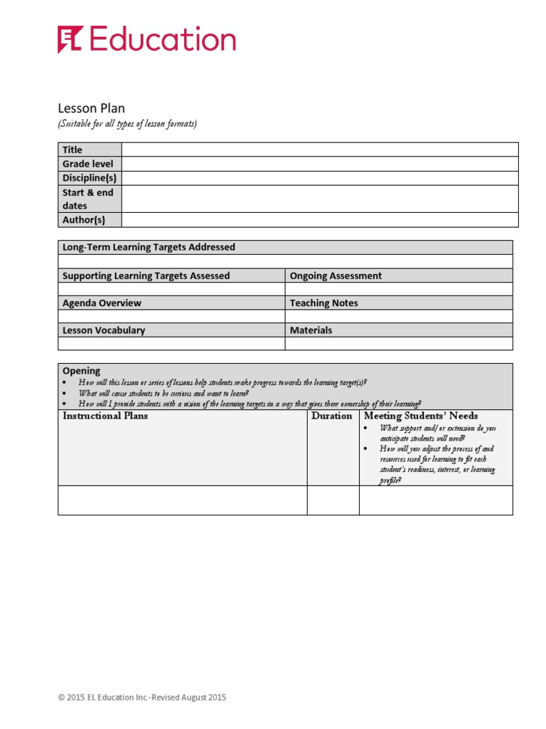 Lesson Plan: (Suitable For All Types of Lesson Formats) | PDF | Lesson ...