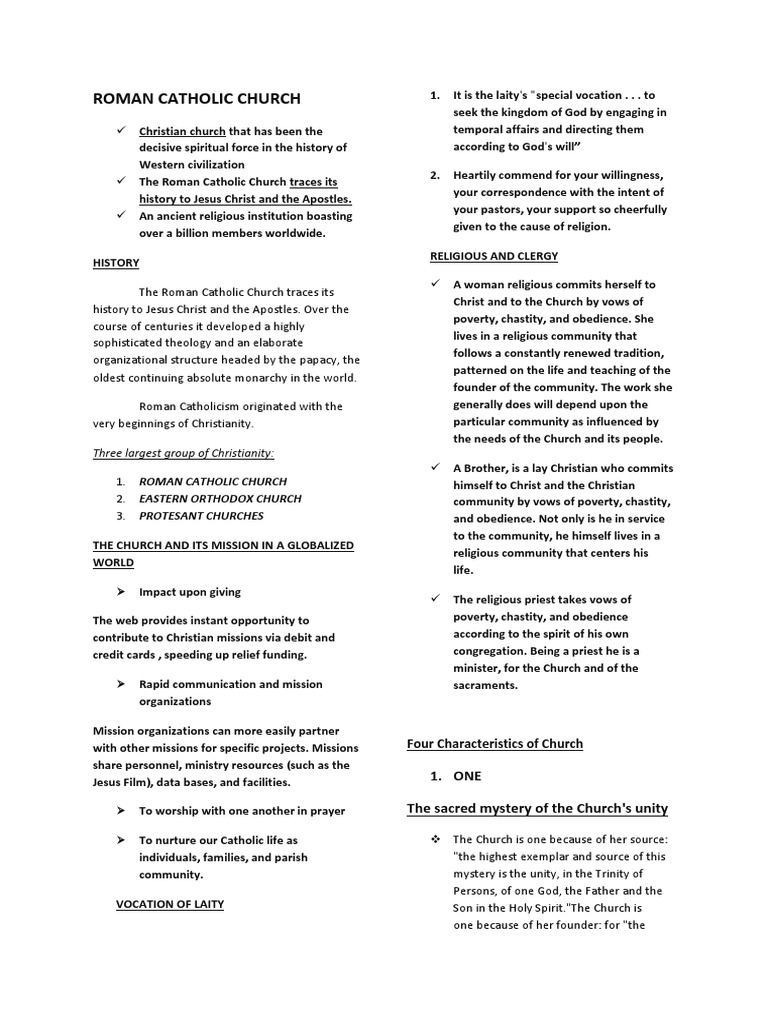 Roman Catholic Church Handouts | PDF | Catholic Church | Eucharist