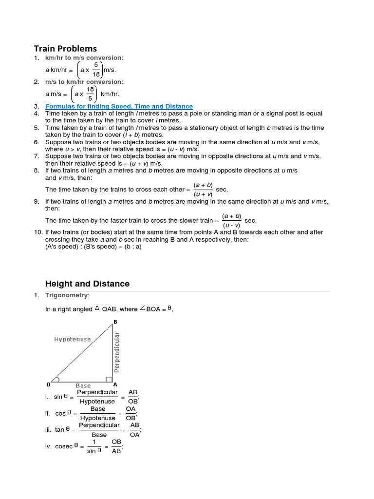 Train Speed and Distance Formulas | PDF | Fraction (Mathematics) | Stocks