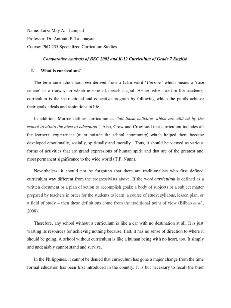 Comparative Analysis of RBEC and K 12 Curriculum PDF | PDF | Curriculum ...