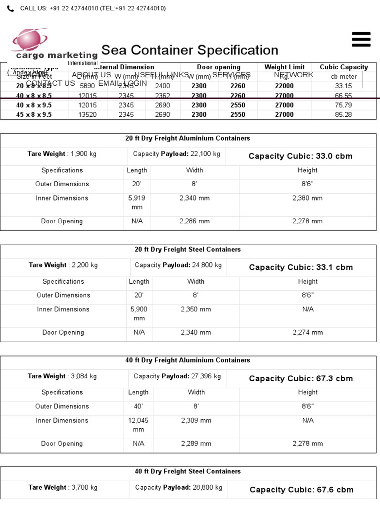 Sea Container Specification: Home About Us Useful Links Services ...