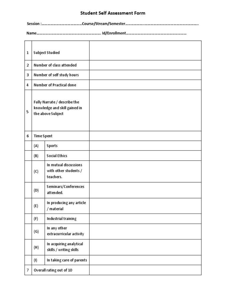 Self Assessment Form | PDF