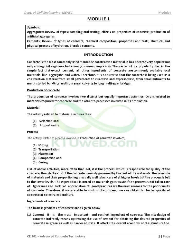 Concrete Technology Notes | PDF | Cement | Concrete