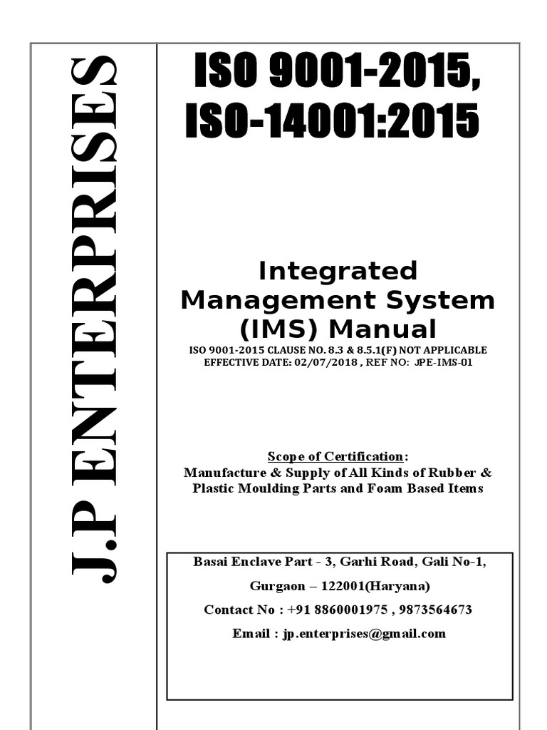 J.P Enterprises IMS Manual Overview | PDF | Calibration | Human Resources